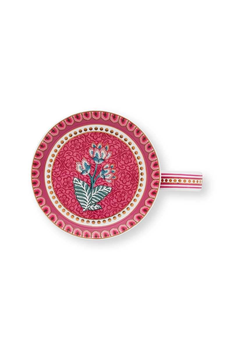 Taza de té con filtro y tapa Flower Festival Rosa – Idalyart